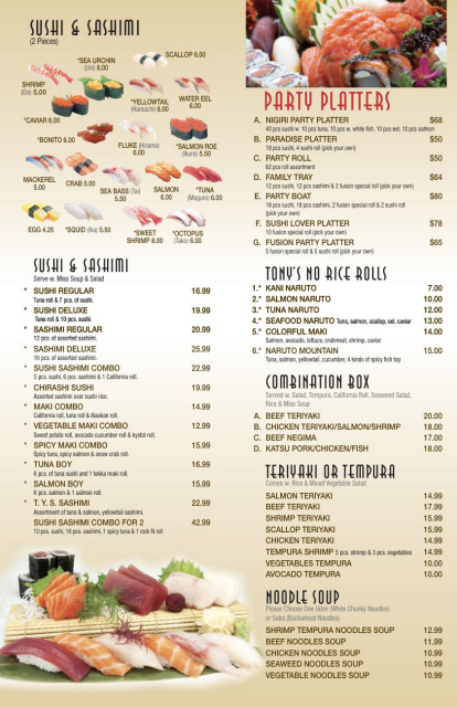 Tony's Sushi - Sushi Menu
